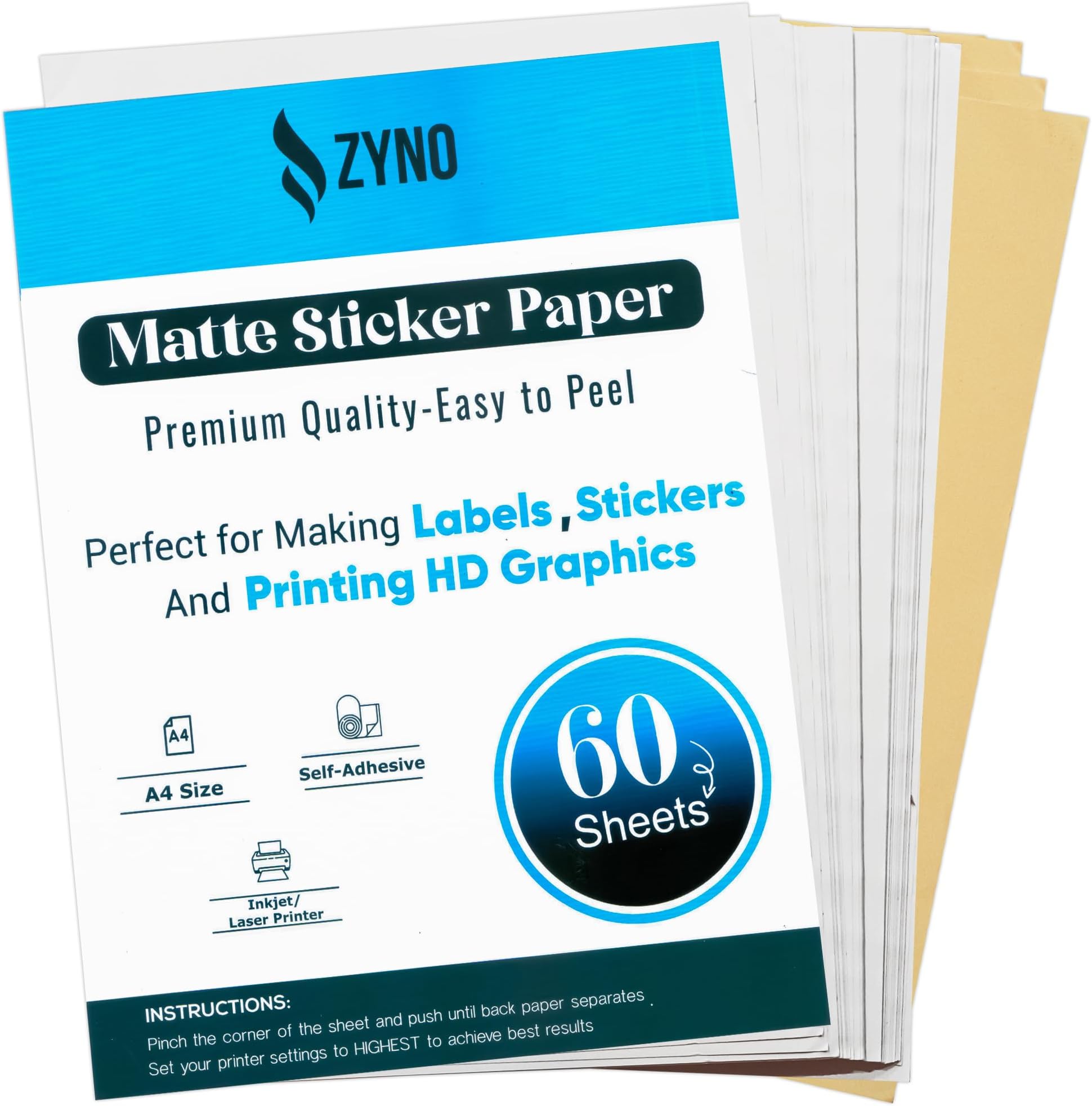 Evergreen Goods A4 Matte White Sticker Paper, 30 Sheets - Self-Adhesive ...