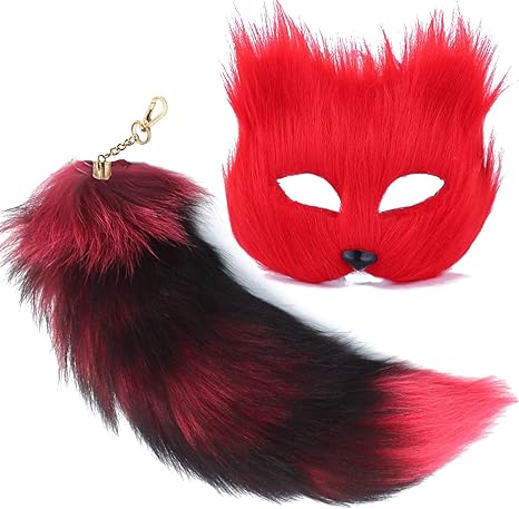 Amazon.com: Forssils Fox Cat Wolf Mask Ears and Tails Set Furry Therian ...