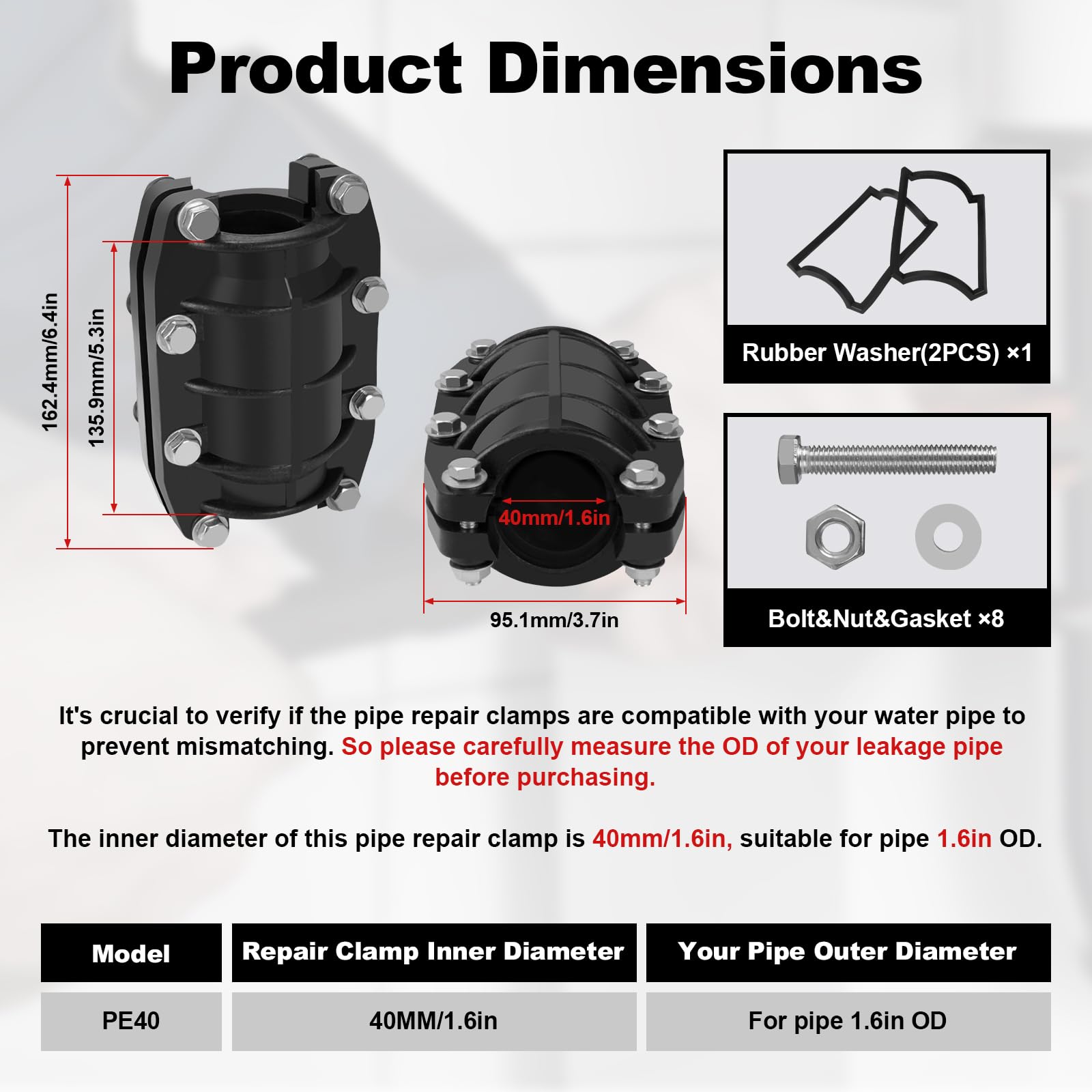 Snapklik.com : XDENGP Pipe Repair Clamp 1-1/2 Inch, Water Pipe Leak ...