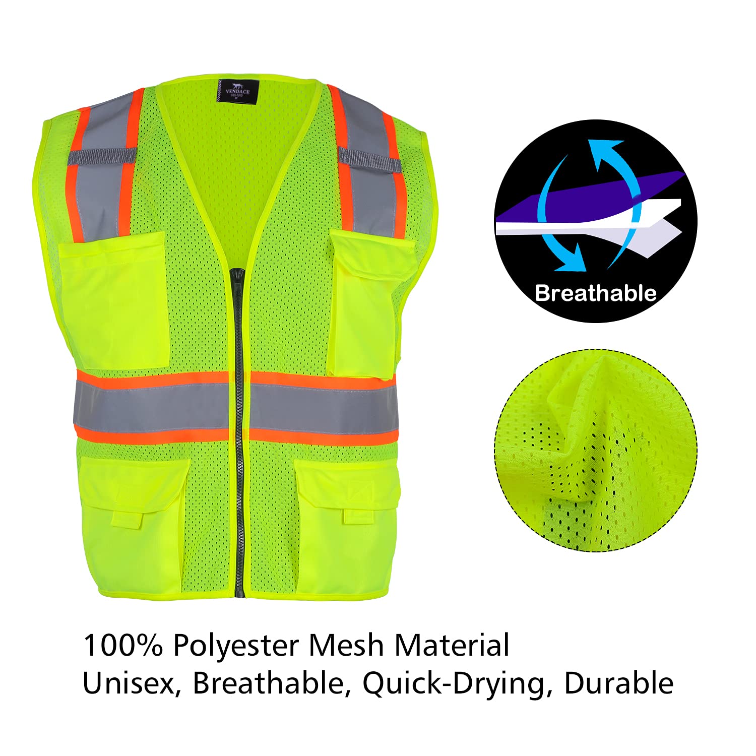 Snapklik.com : VENDACE Hi Vis Safety Reflective Mesh Vest For Men ANSI ...