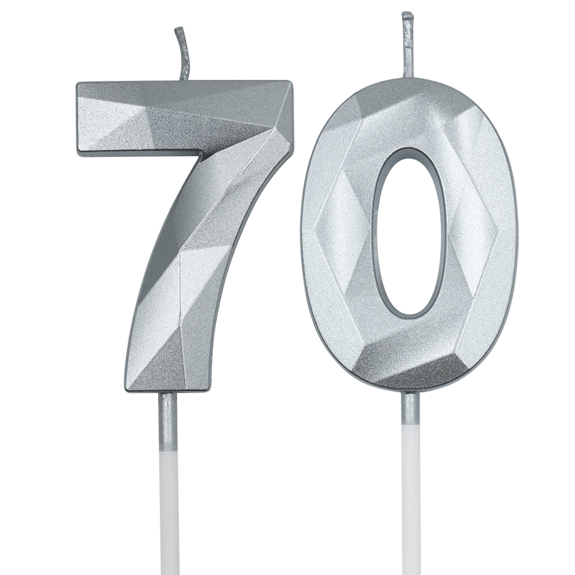 Amazon.com: 70th Birthday Candles for Cake, Silver Number 70 3D Diamond ...