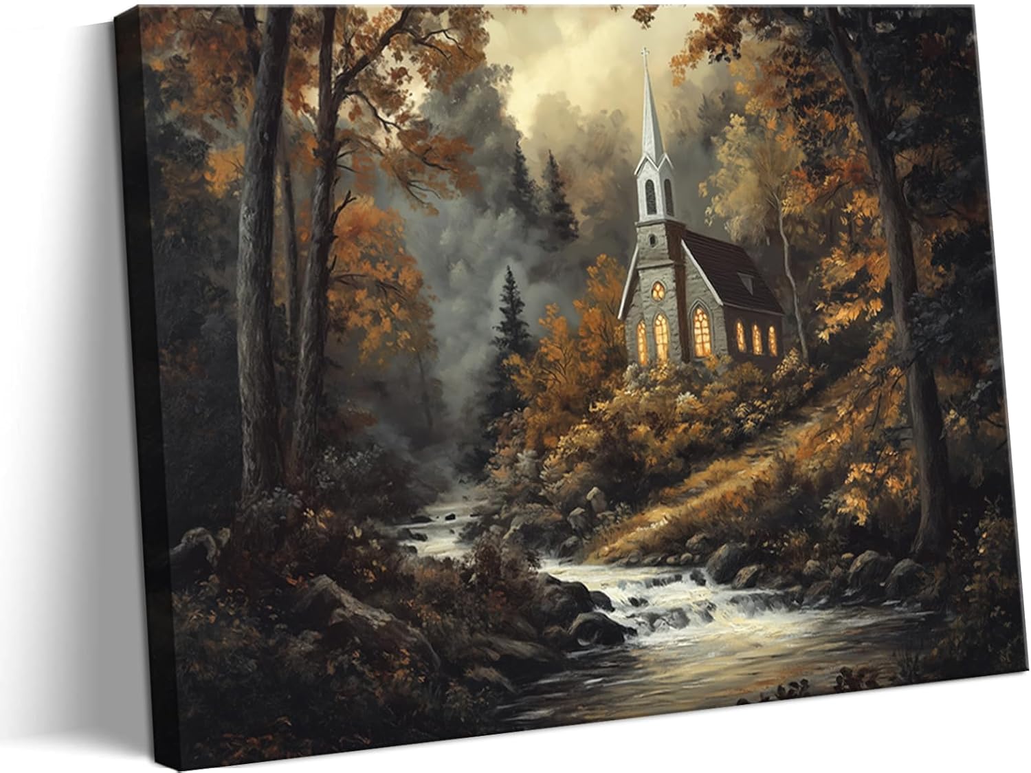 Amazon.com: KFYMP Rustic Chapel in Autumn Forest - 16x12 Inch Gallery ...
