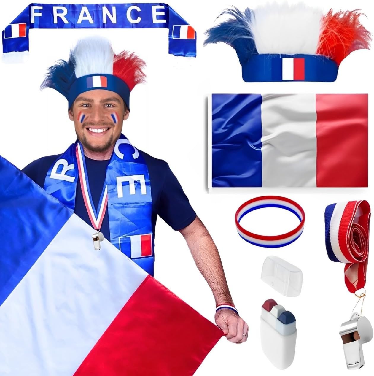 Kit Supporter Equipe de France 6 Accessoires - 1 Drapeau Francais + 1 ...
