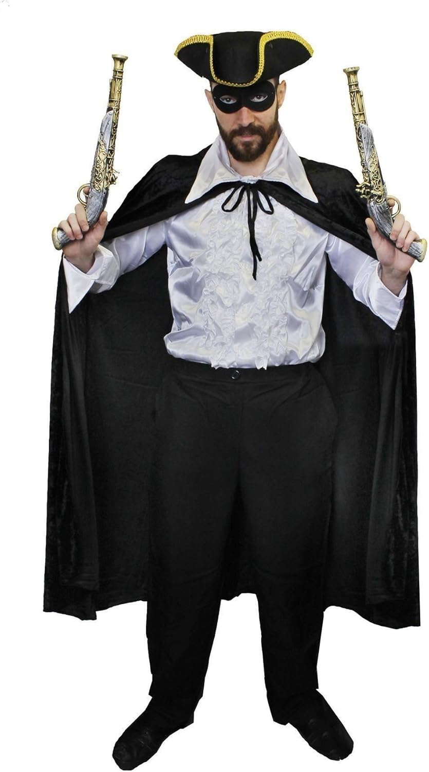 MENS DELUXE HIGHWAYMAN FANCY DRESS COSTUME - LONG BLACK CAPE WITH ...