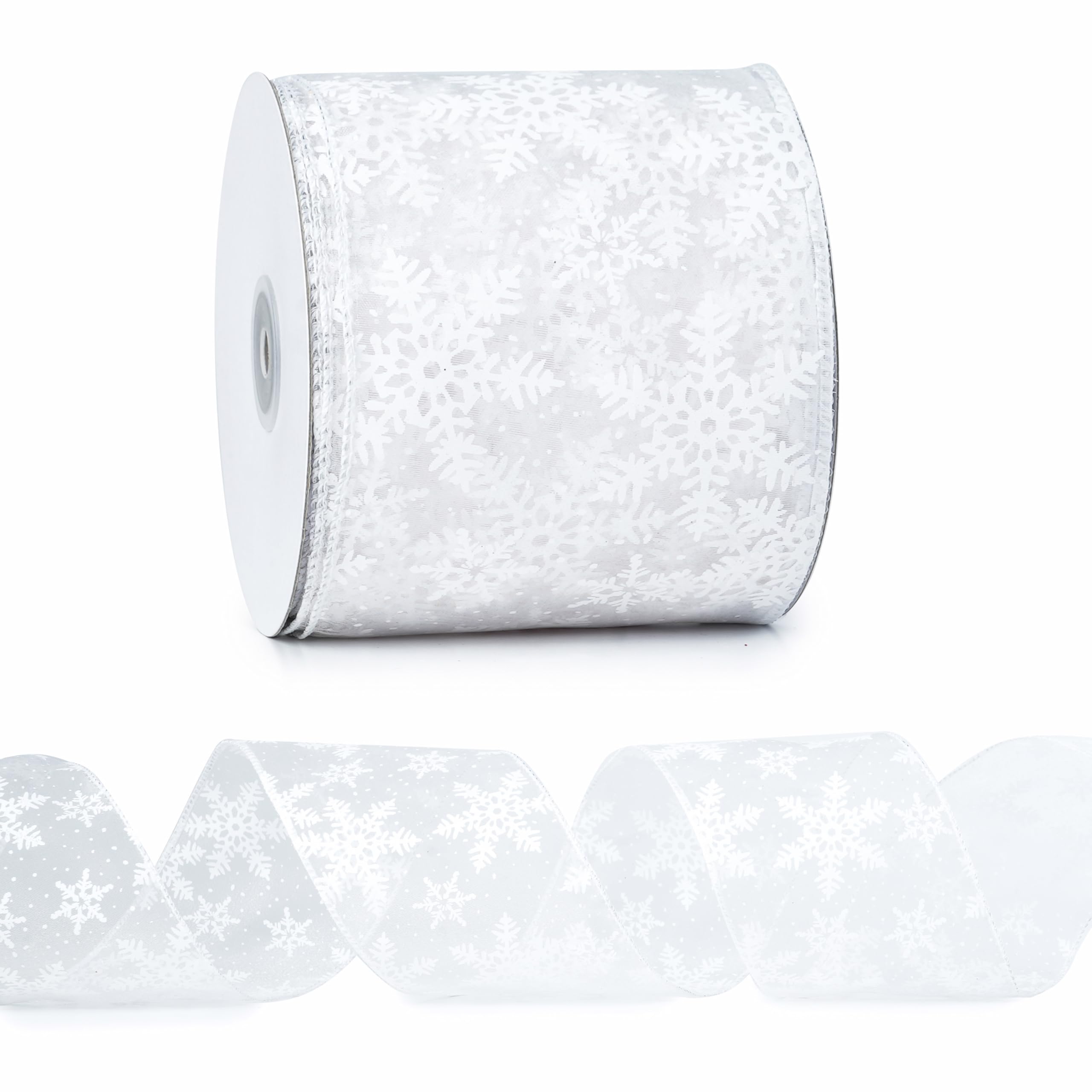 Amazon.com: DINDOSAL White Organza Snowflake Wired Ribbon 4" X 25 Yards ...