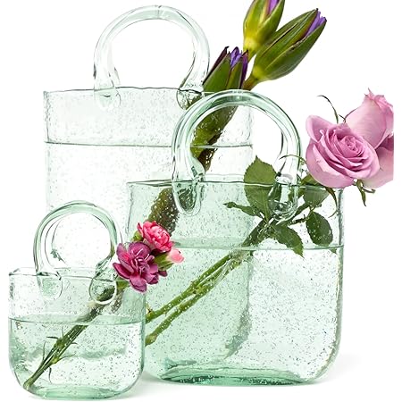 Amazon.com: Akaco Purse Vase for Flowers Blue Glass Bag Vase Unique ...