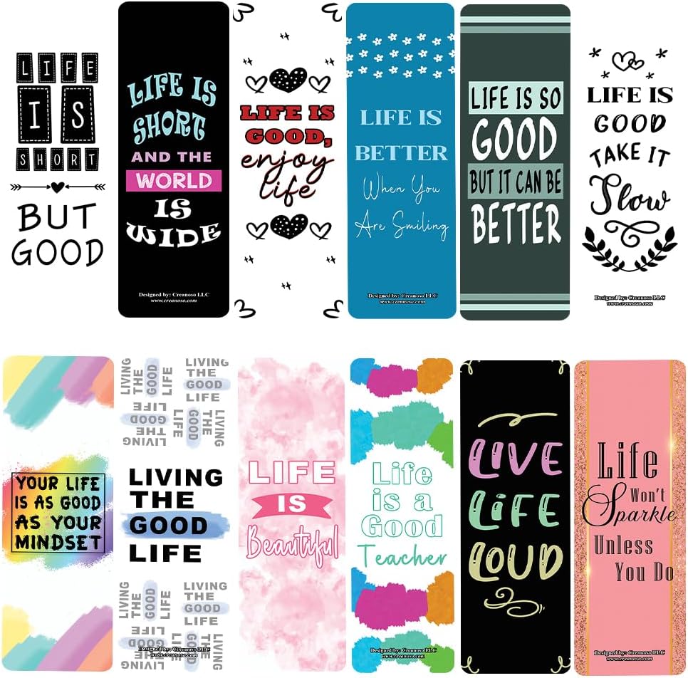 Amazon.com: Creanoso Life is Good Bookmarks (2-Sets x 6 Cards) – Great ...