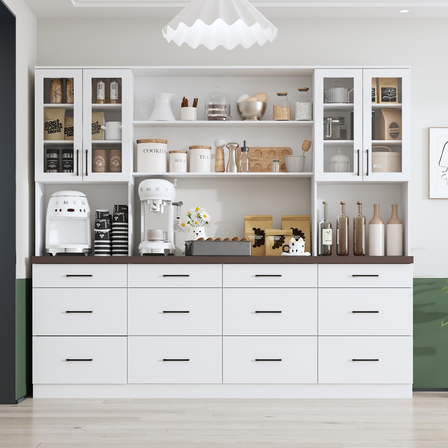 Amazon.com: ECACAD 94.5" W Kitchen Pantry with Countertop, 12 Drawers ...