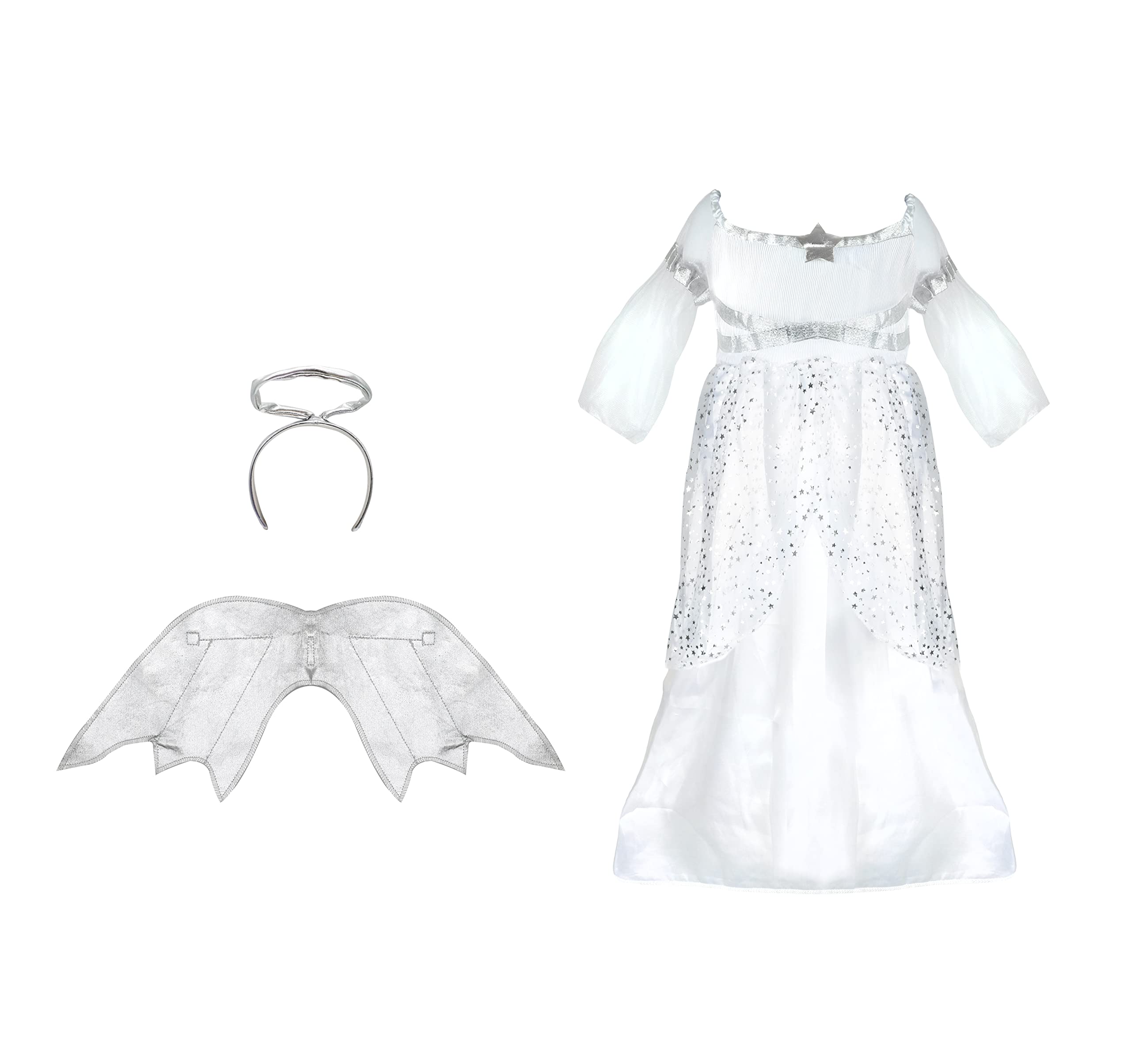 Buy Kids Angel Costume - White Angel Dress With Silver Details + Silver ...