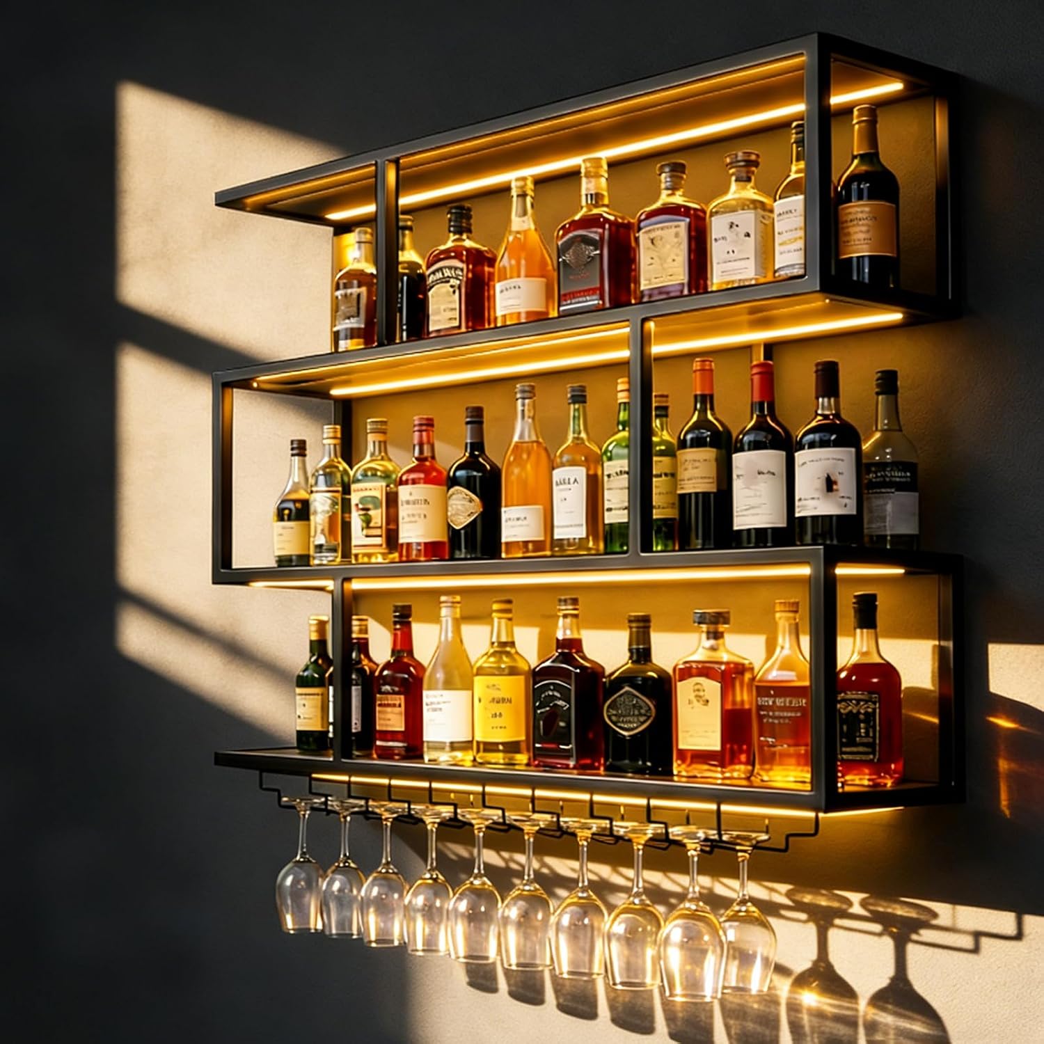 Amazon.com: Large Wall Mounted Wine Rack with LED Light, Metal 4 Tier ...