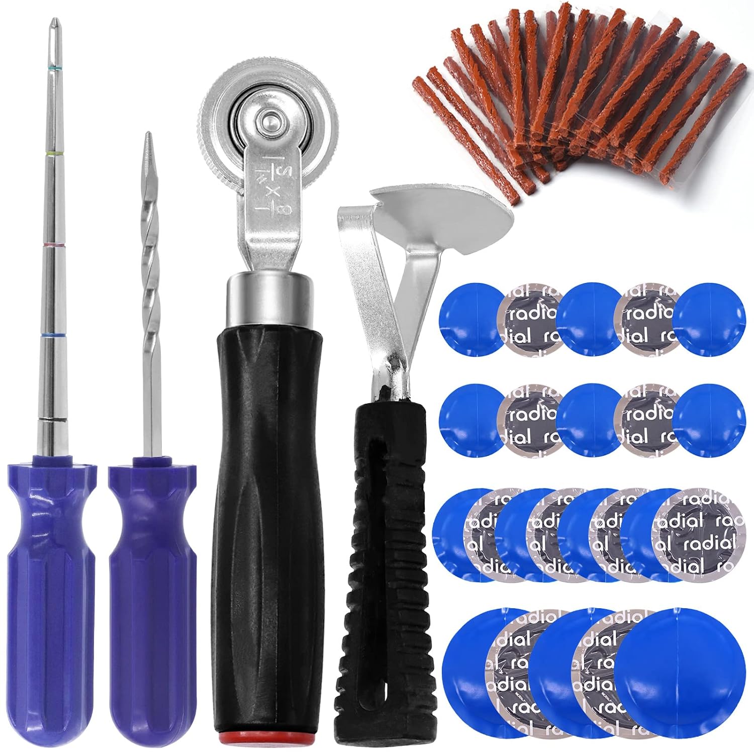 Swpeet 32Pcs Tire Repair Tool Kit, Tire Repair Strings Rubber Strip ...