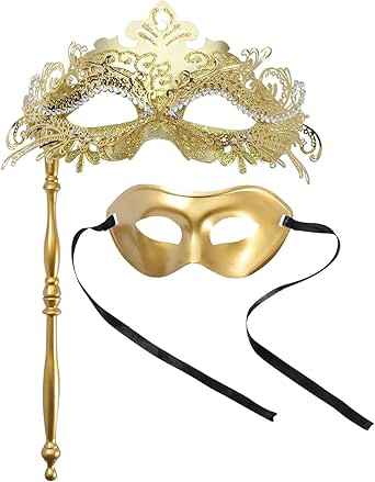 Amazon.com: Freebily Vintage Half Face Masks Hand-held Shiny Mask and ...