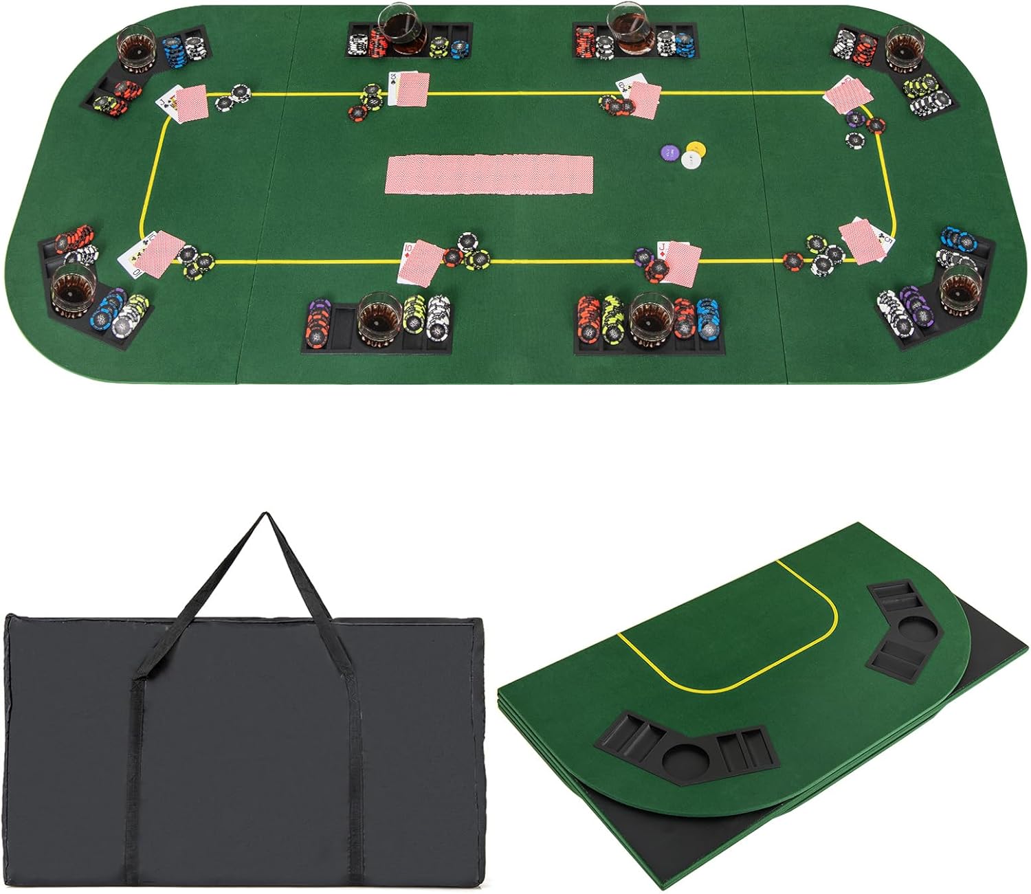 COSTWAY Folding Poker Table Top, 8 Player Texas Holdem Poker Mat with ...