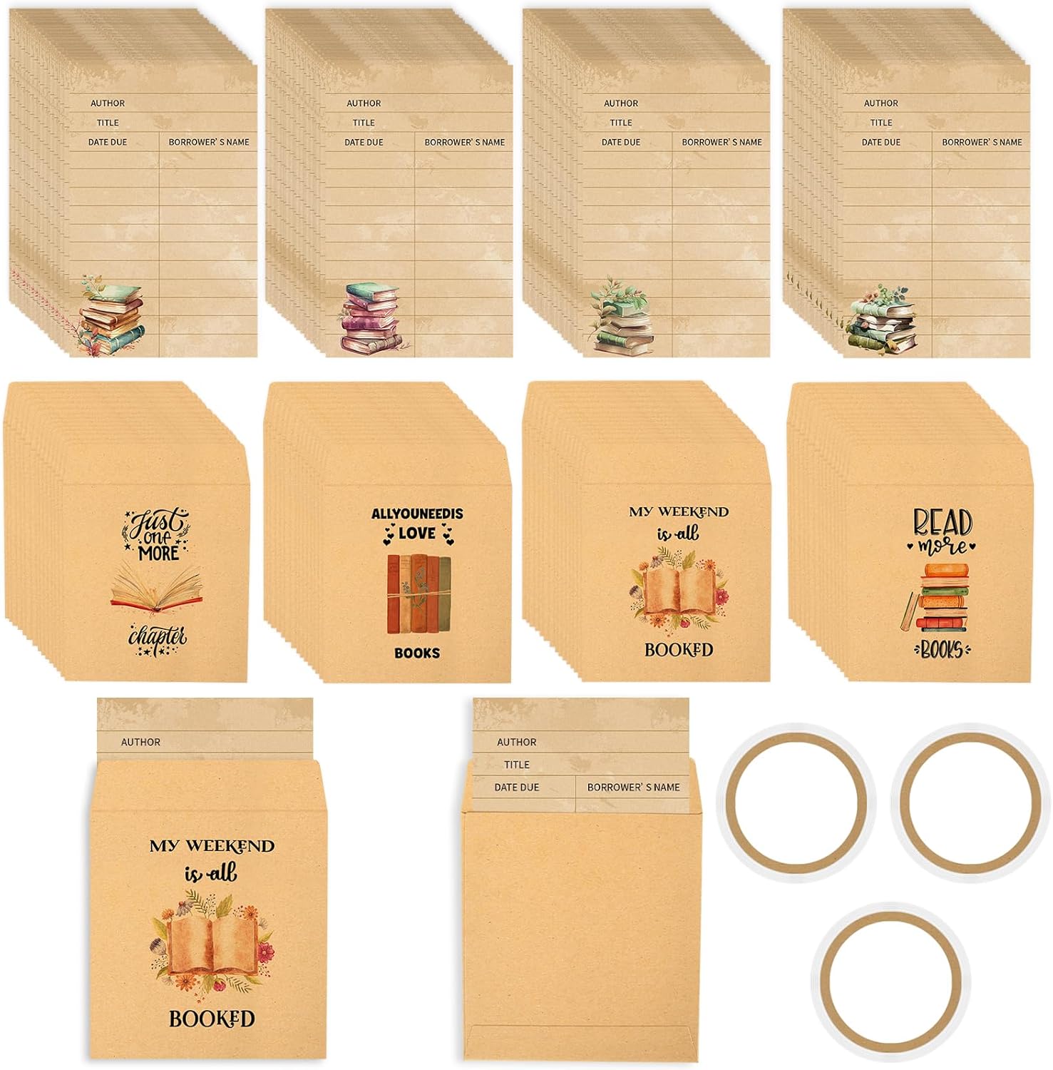 Amazon.com: 120 Library Pockets and Cards, Library Book Checkout Books ...