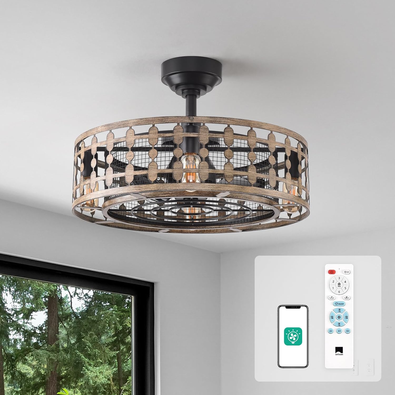 Amazon.com: Orison 21.5'' Caged Ceiling Fan,Modern Enclosed Ceiling Fan ...