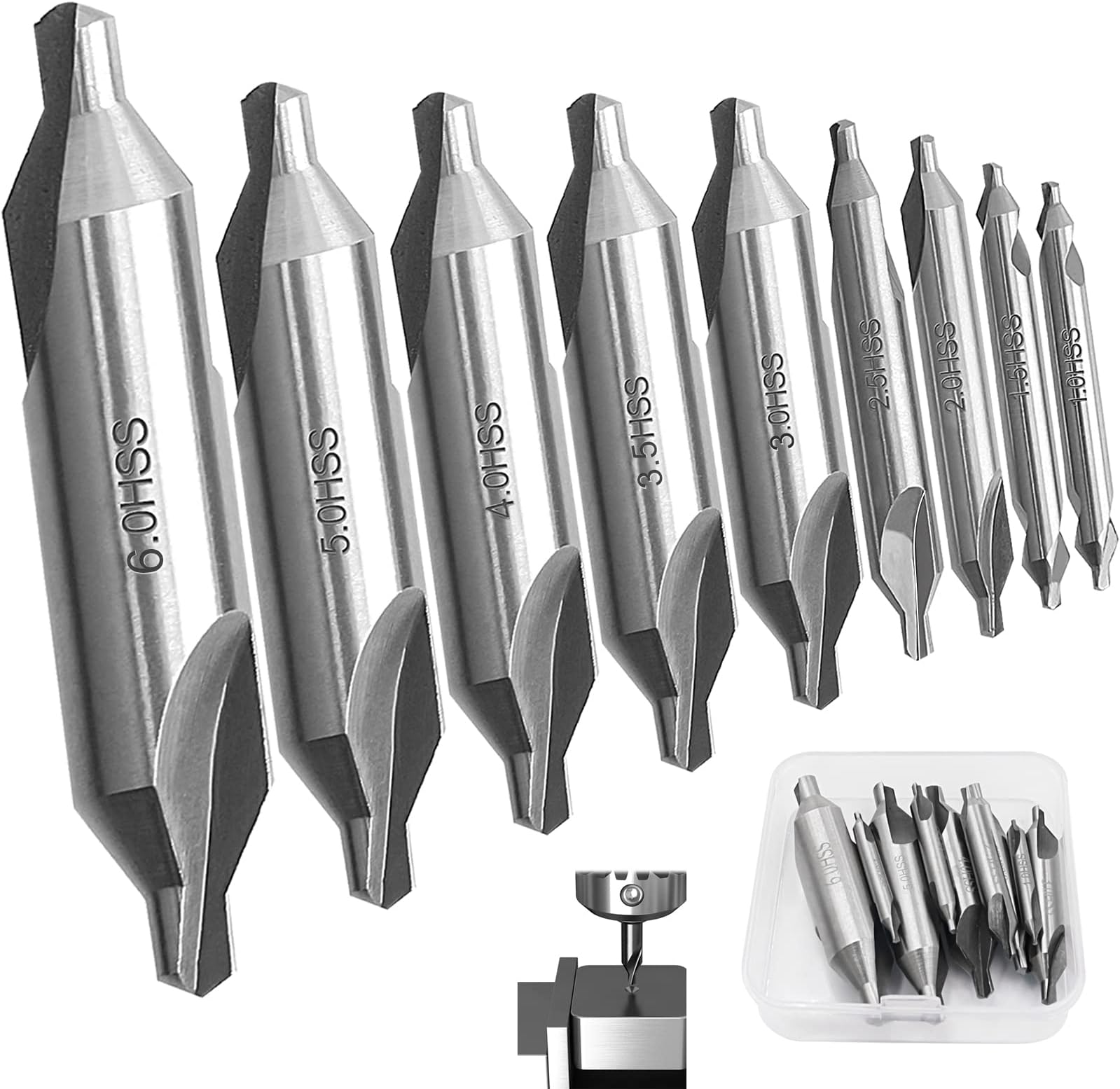 Zentrierbohrer Metall Set, 6 Stücke 1/1,5/2/2,5/3/5mm HSS ...