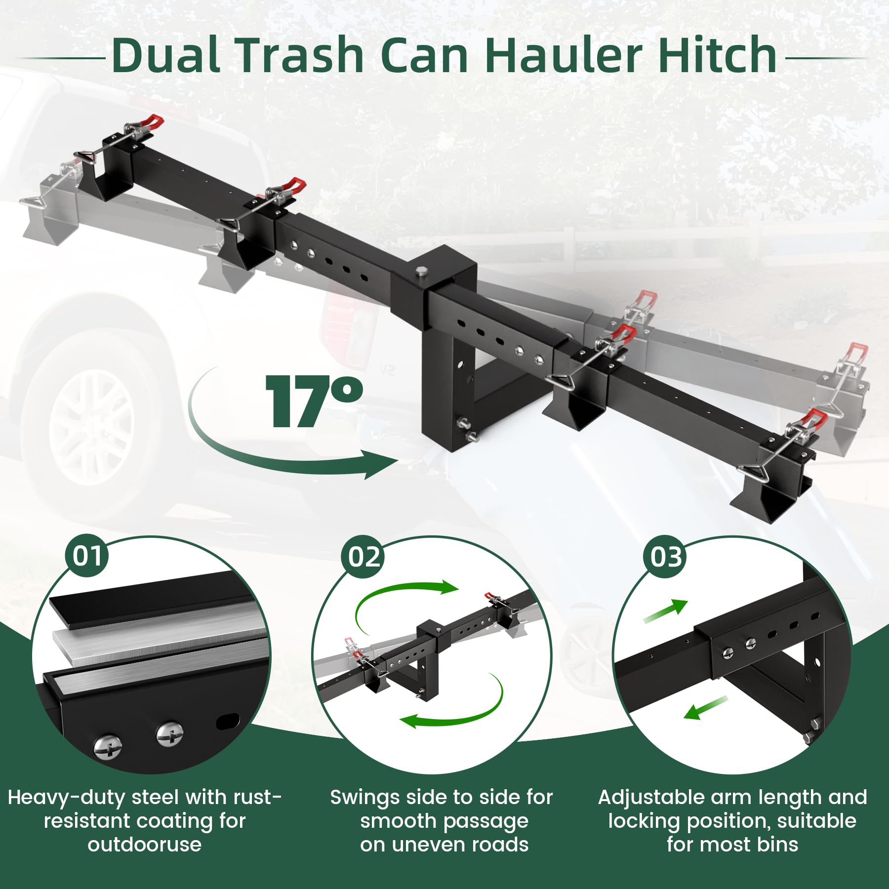 Snapklik.com : YUEYIN Dual Trash Can Hauler Hitch - Enhanced Thickness ...