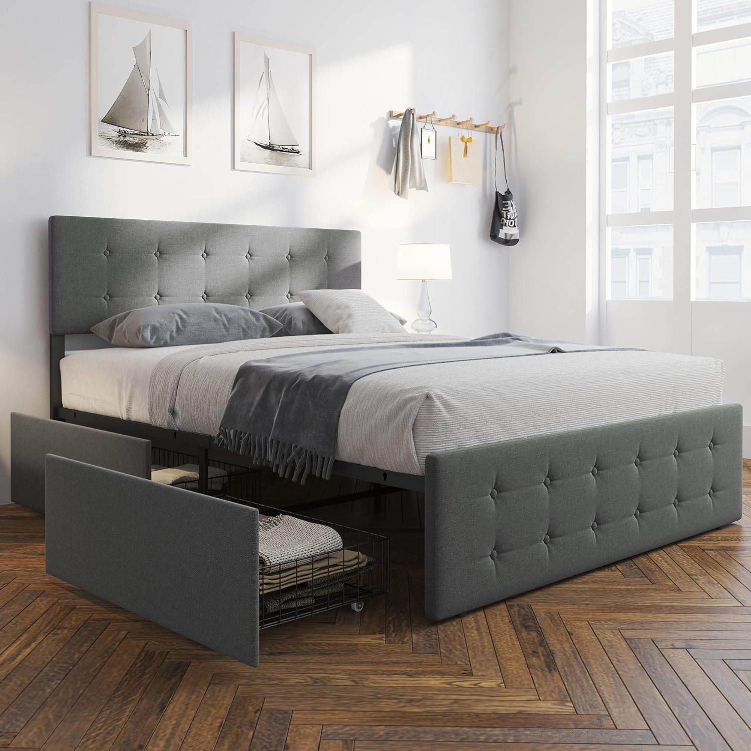 Amazon.com: IDEALHOUSE Queen Frame with 4 Storage Drawers and 3 Level ...