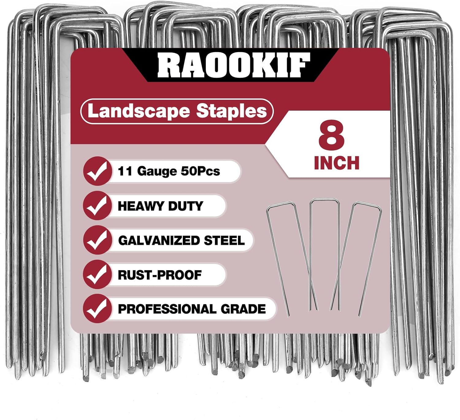 Amazon.com : RAOOKIF 8 Inch Galvanized Garden Landscape Staples Stakes ...