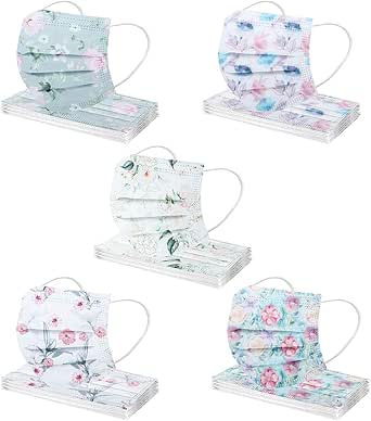 Amazon.com: 50Pack Flower Face Masks for Adults Disposable Floral Print ...