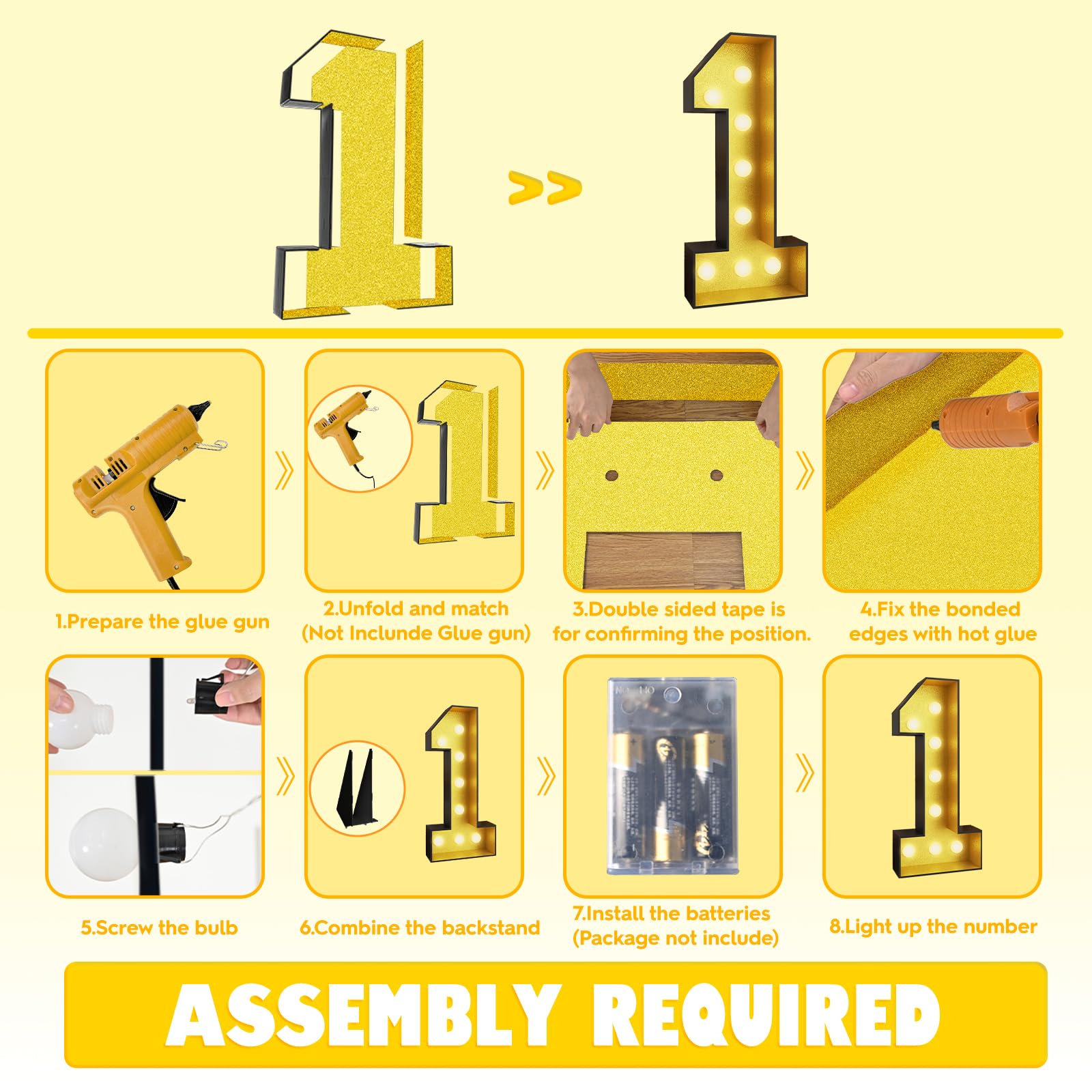 Snapklik.com : 4FT Marquee Light Up Glitter Gold Giant Number 1 Frame ...