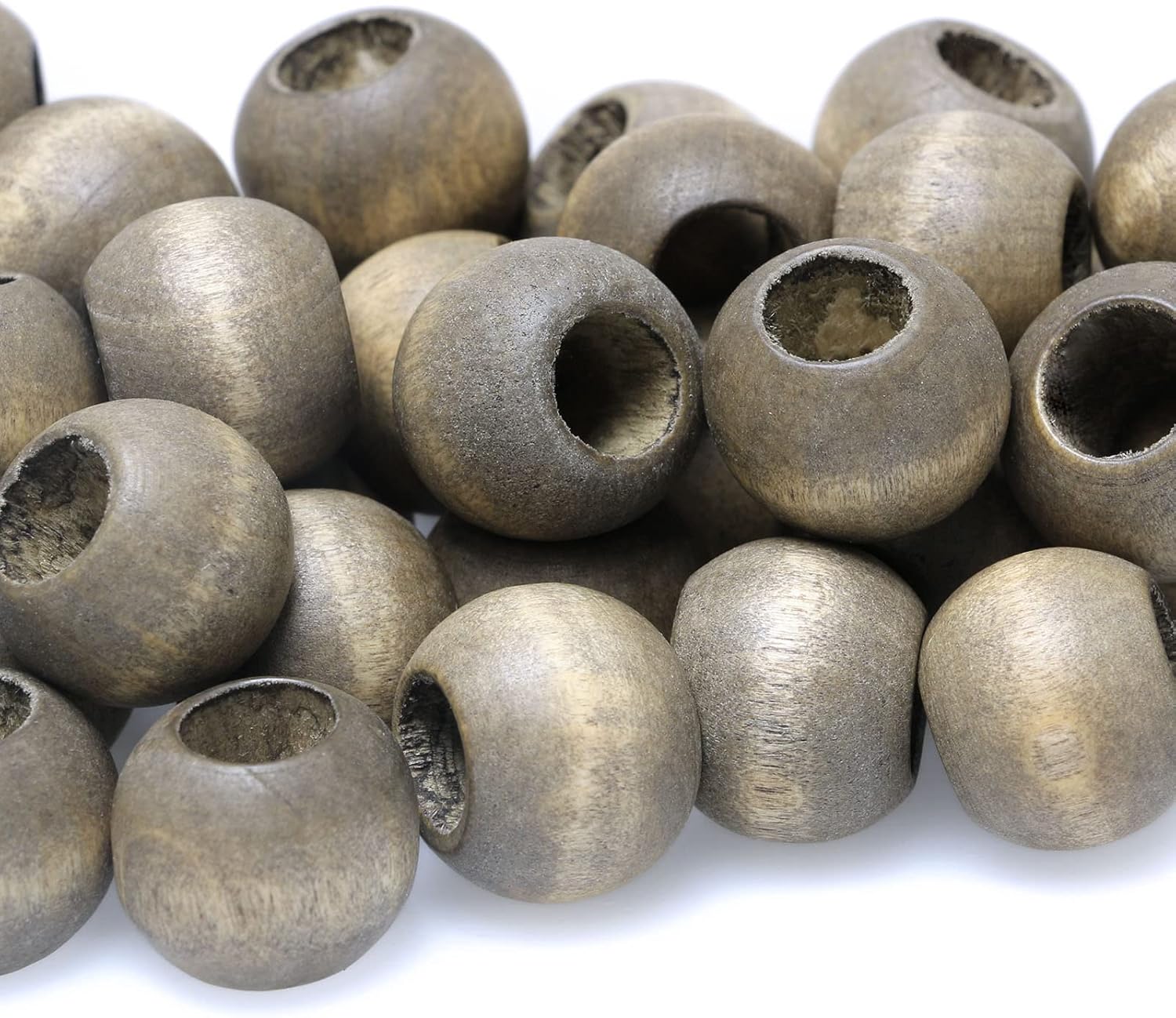 Amazon.com: 50pcs 20mm Grey Wood Beads for Macrame Project-Hole 9mm ...