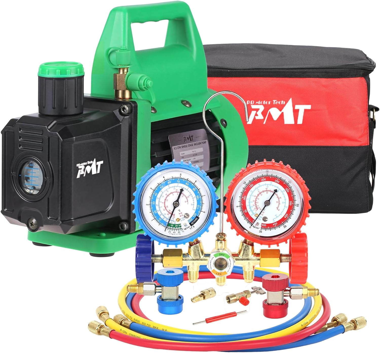 Amazon.com: PB Motor Tech Vacuum Pump & Gauge Set - 4.5 CFM Pump w ...