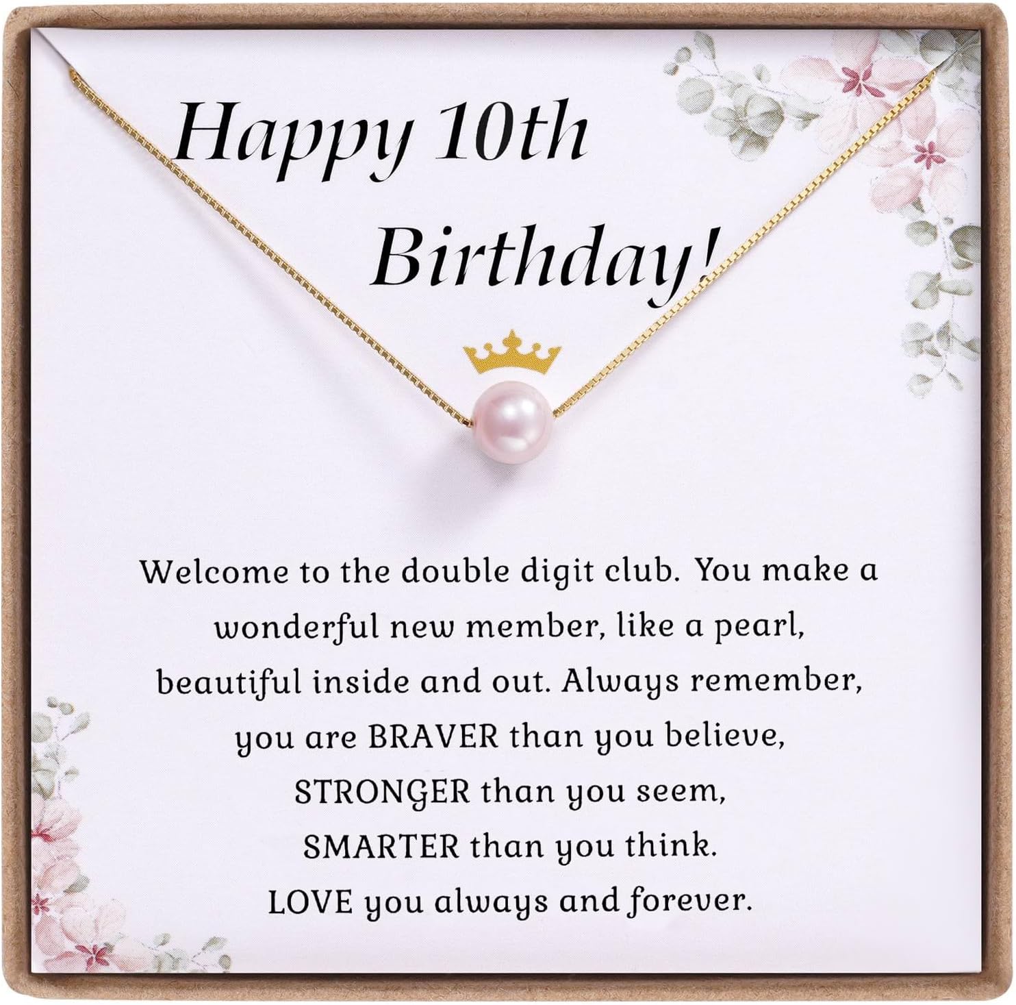 Amazon.com: Happy 10th Birthday Pink Pearl Necklace Gifts for 10-year ...