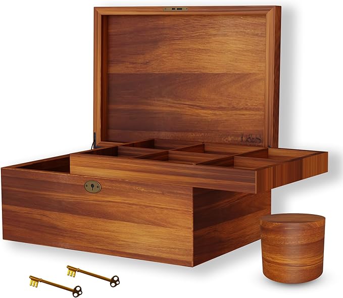 Amazon.com: LUSH & STYLE Acacia Wood Box, Keepsake With Hinged lid and ...