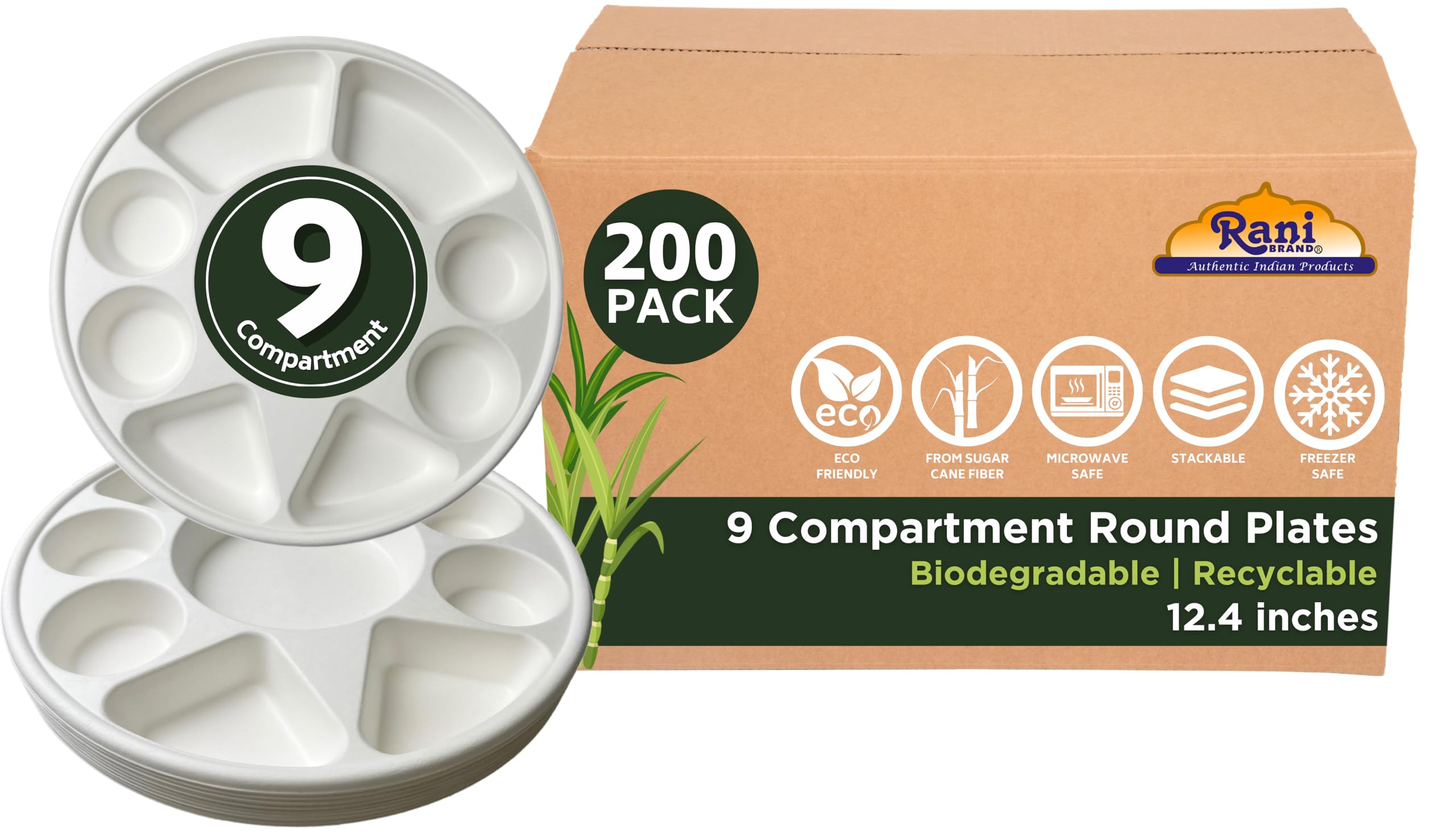 Rani 9 Compartment Round Biodegradable Divided Plates, Pack of 200 ...