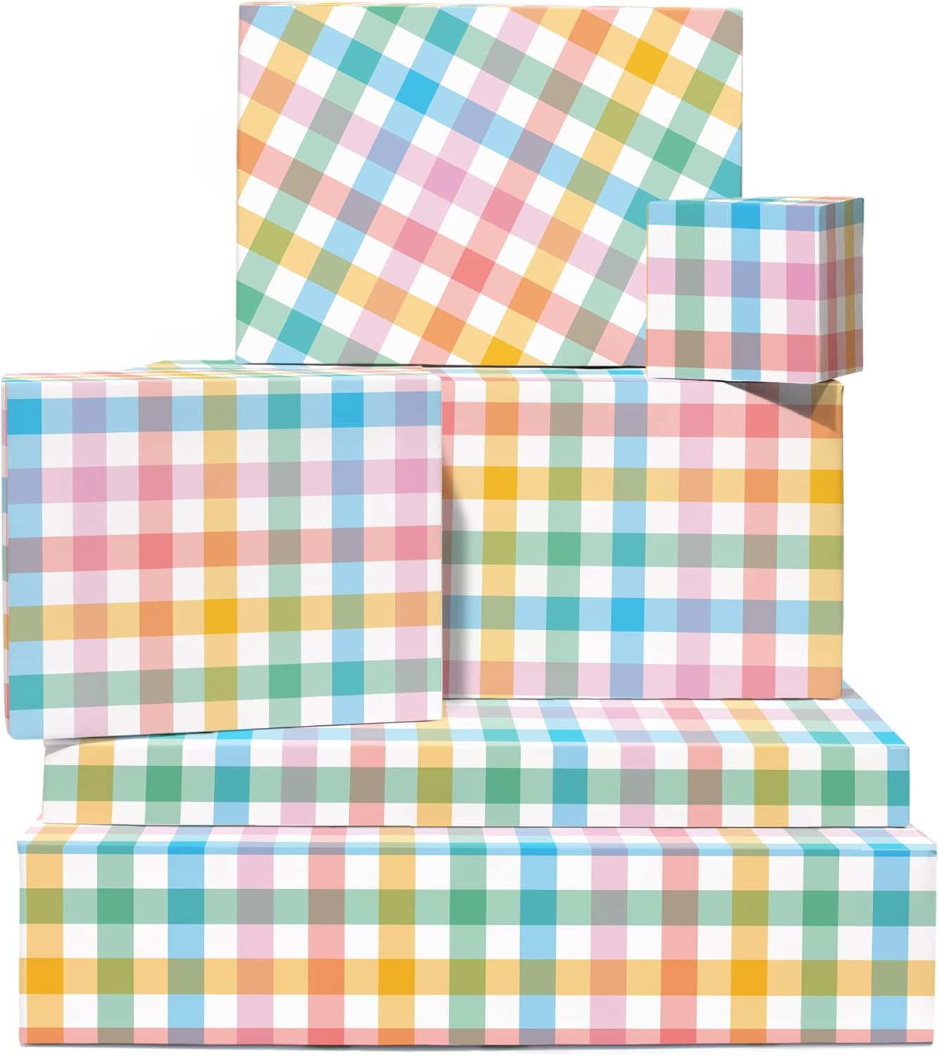 Gingham Wrapping Paper - 6 Sheets Thick Gift Wrap - Pastel Pink Blue ...