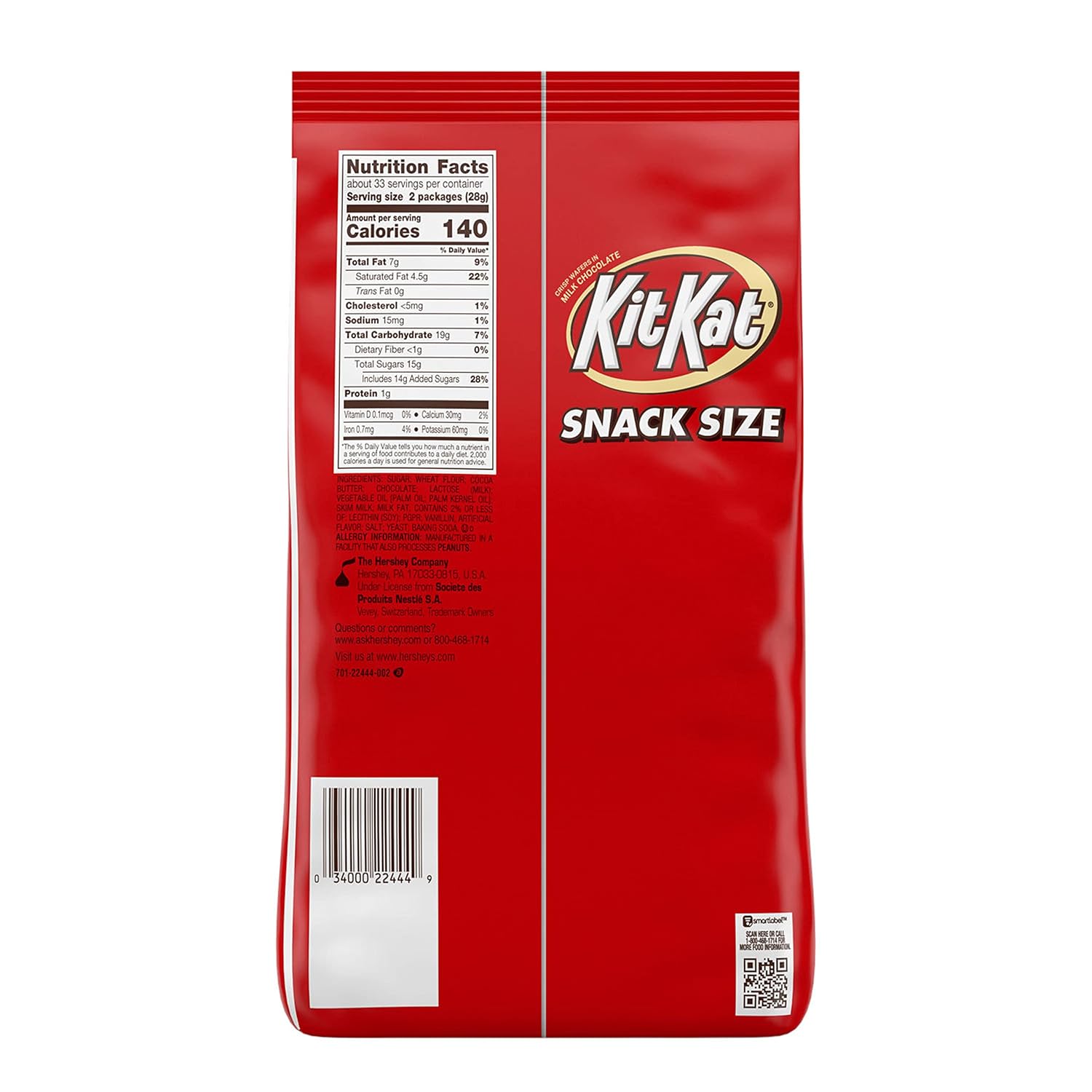 KIT KAT Barras de caramelo de oblea de chocolate con leche, envueltas ...