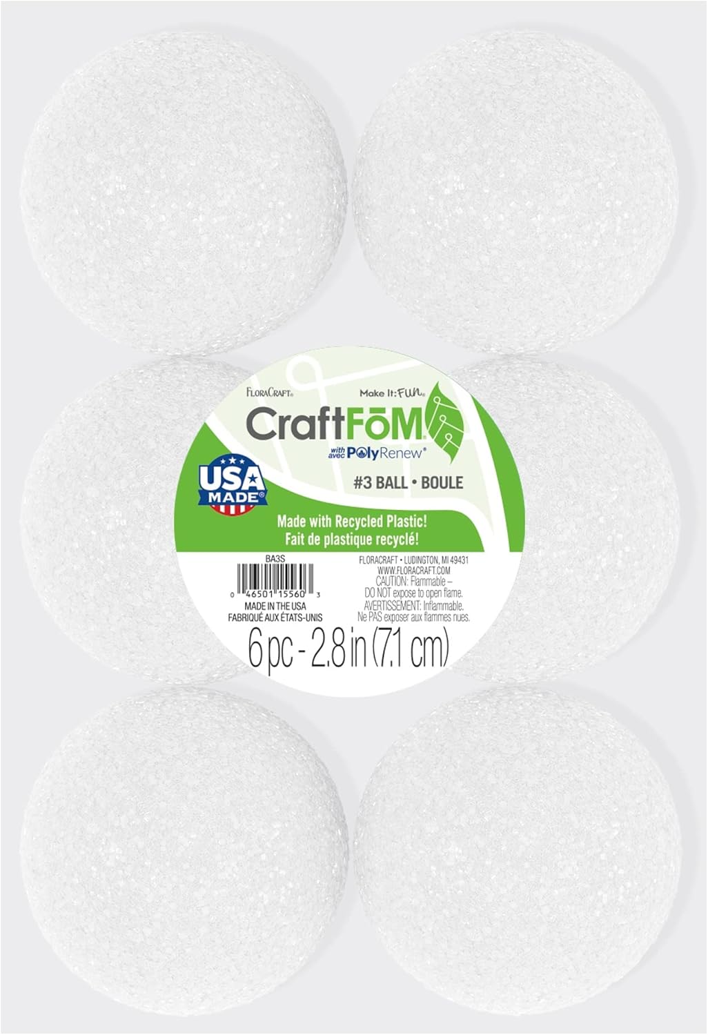 Amazon.com: Floracraft Styrofoam Balls, 3-Inch, White, Pack of 6 (BA3H ...