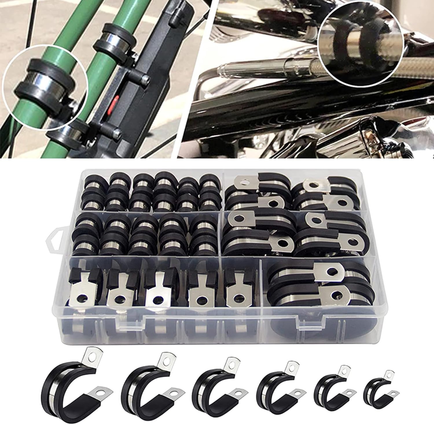52pcs P Clips Hose Clamp Cable Clamps Assortment Kit,6 Sizes 1/4" 5/16 ...