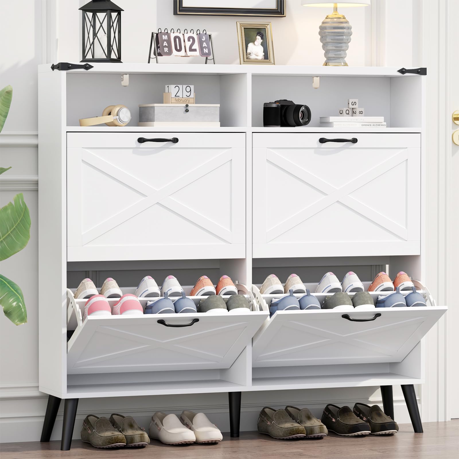 Amazon.com: Loomie Shoe Cabinet with 4 Flip Drawers, Farmhouse Shoe ...