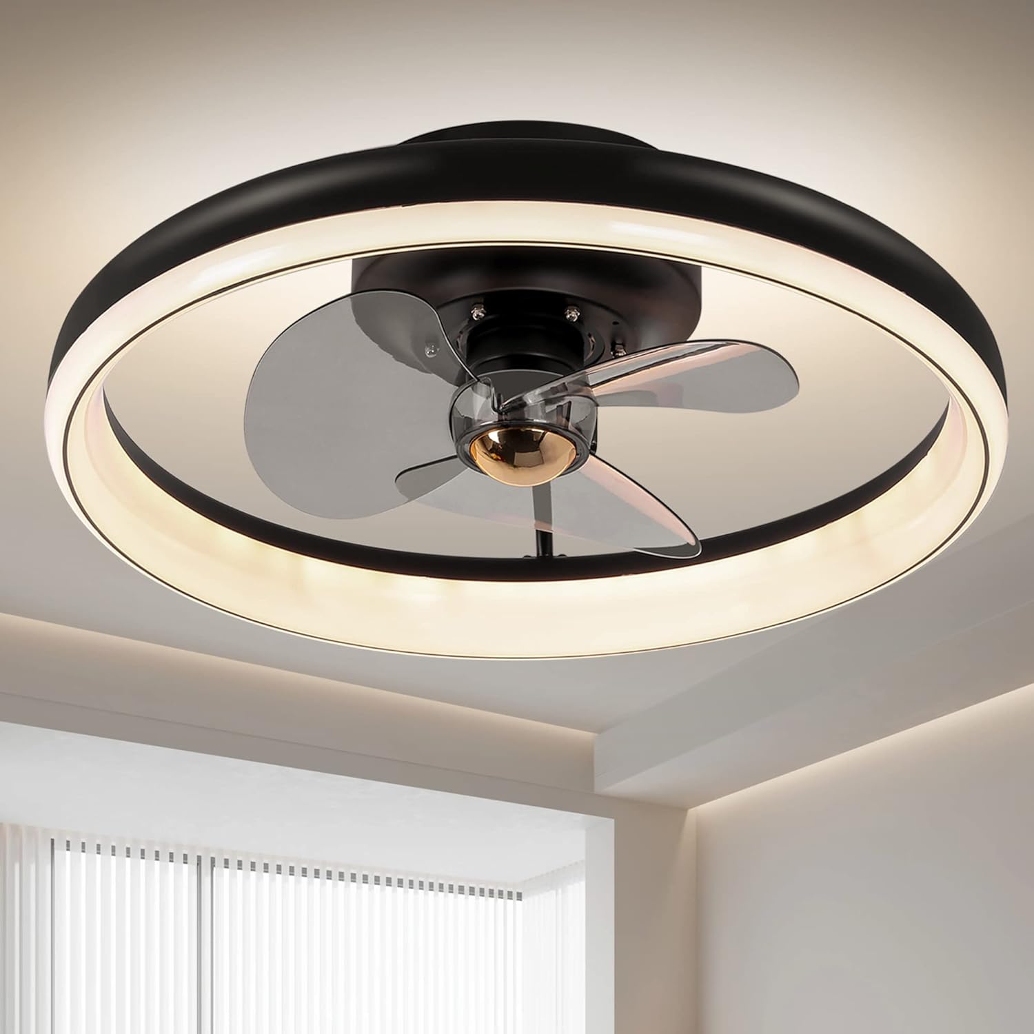 OSGNER Low Profile Ceiling Fan with Lights Remote, Flush Mount Ceiling ...