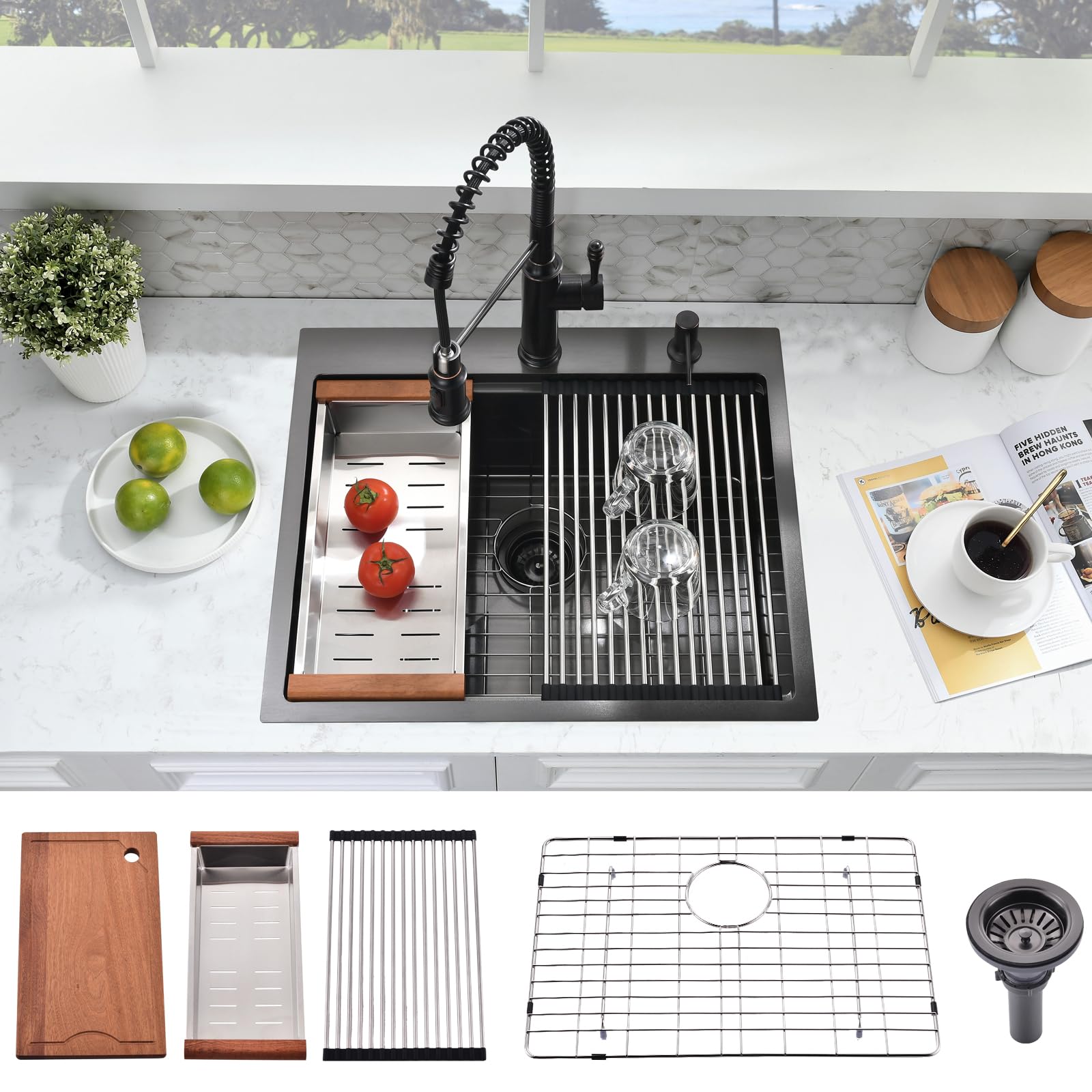 Snapklik.com : SOMRXO 25 Inch Drop In Kitchen Sink Black - 25x22 Drop ...
