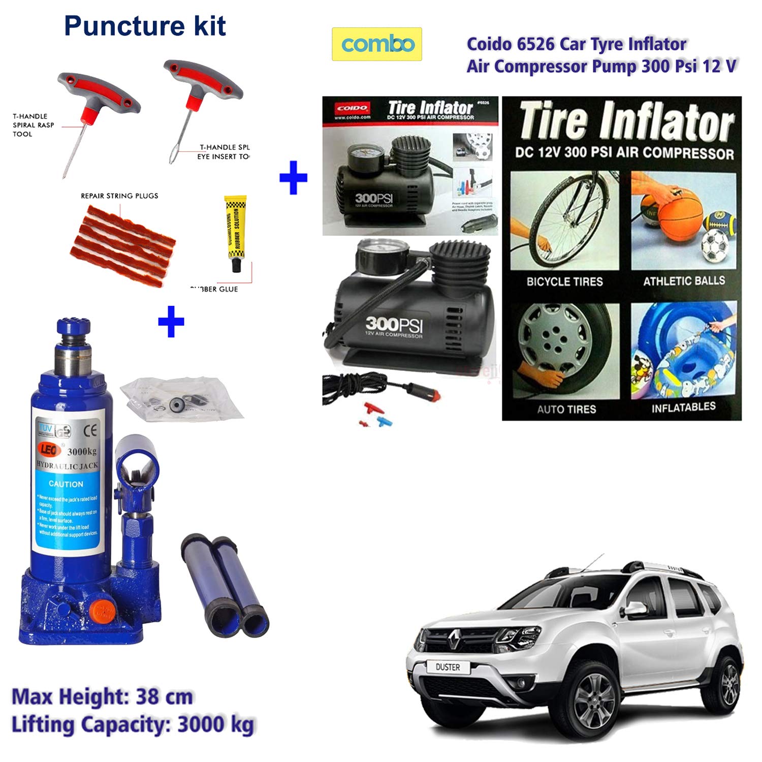 Buy Sehore Heavy Duty 3 Ton Car Hydraulic Bottle Shaped Jack / 4 in 1 ...