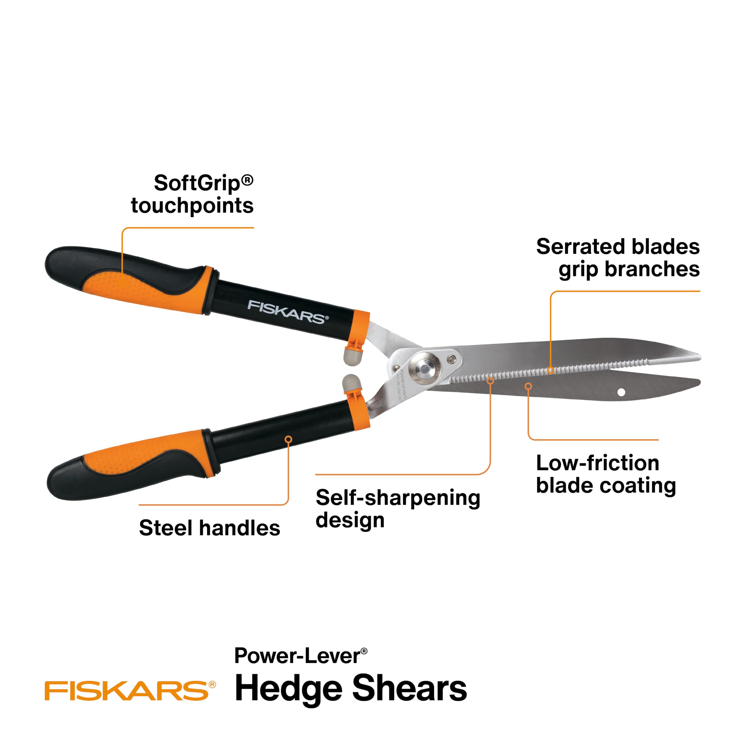 Fiskars Power-Lever 23” Hedge Shears – Self-Sharpening Precision-Ground Steel Blades – For ...