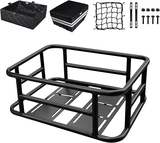 Amazon.com : RAYMACE Bike Basket Rear Rack with Cargo Net, Liner and ...