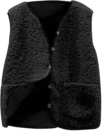 Amazon.com: Women Pocket Coat Short Jacket Winter Sleeveless Fleece ...