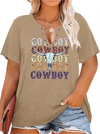 Western Shirts Women Plus Size Rodeo Cowboy Graphic Tees Short Sleeve ...