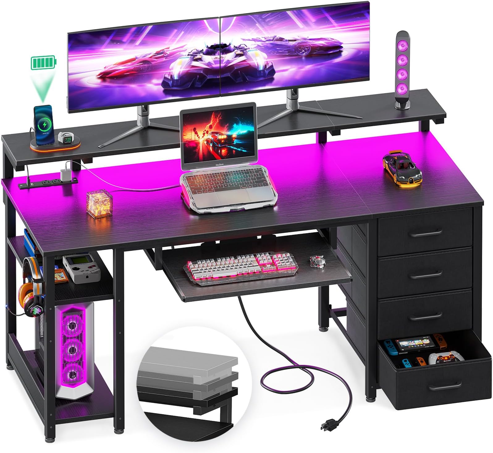 Amazon.com: SEDETA 67" Gaming Desk with LED Lights and Power Outlets ...