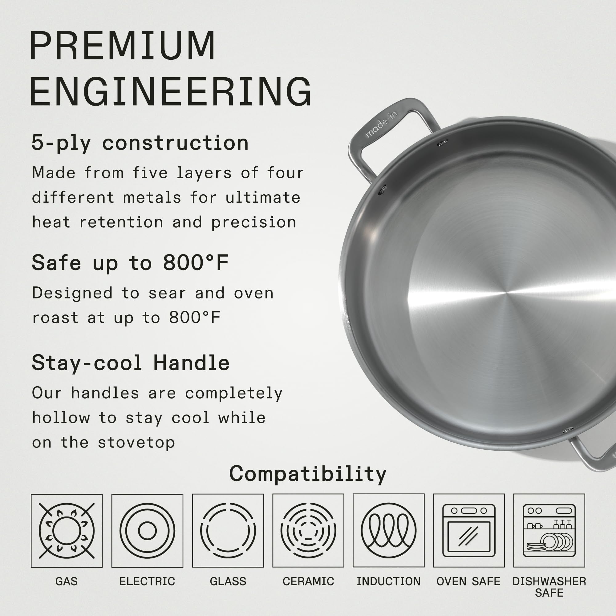 Snapklik.com : Cookware - 10 Quart Stainless Steel Rondeau Pot w/Lid ...