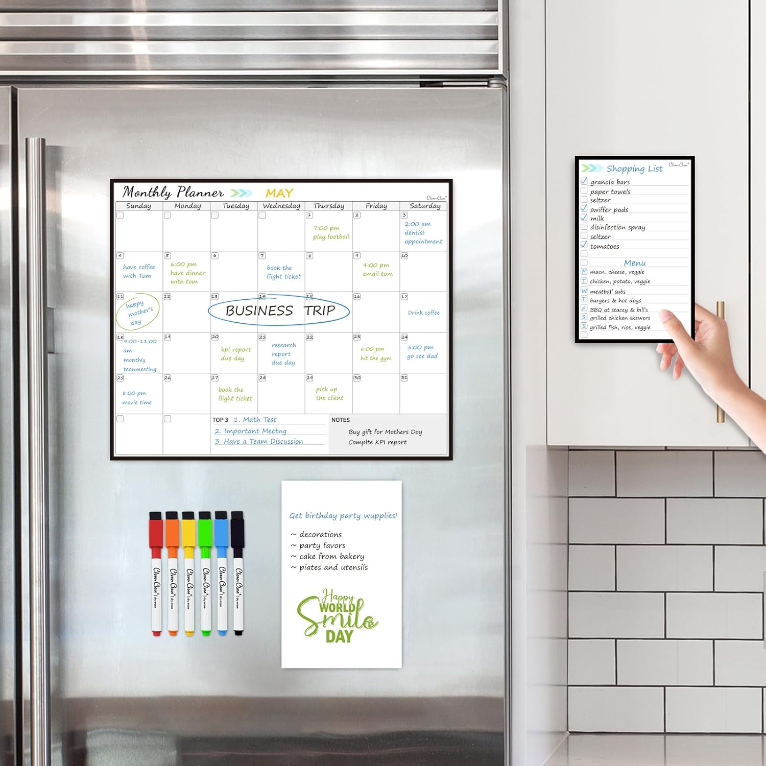 Amazon.com : Clever Clean Non-Magnetic Monthly Calendar for Fridge 16.5 ...