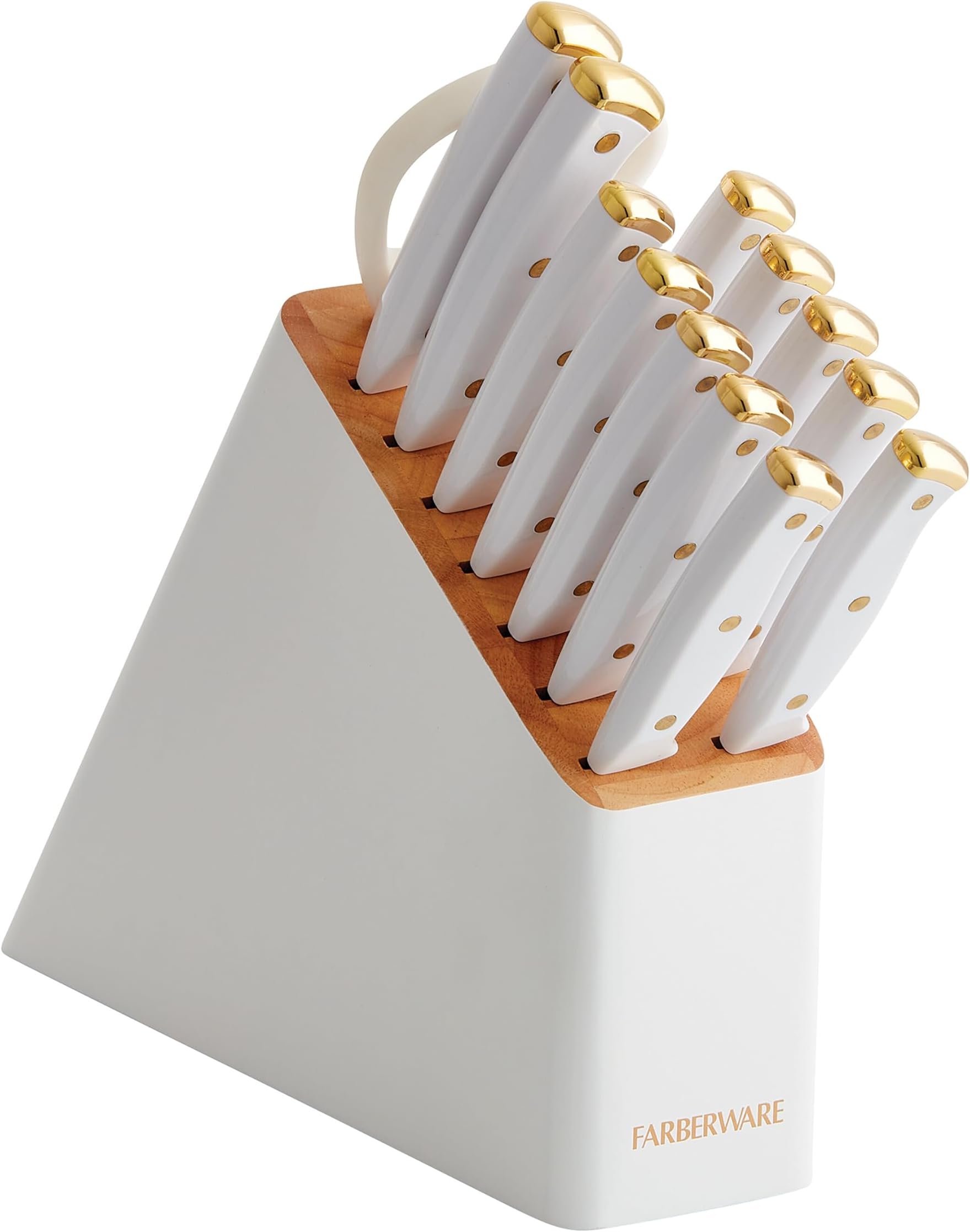 Amazon.com: Farberware Triple Riveted Knife Block Set, 14-Piece, White ...
