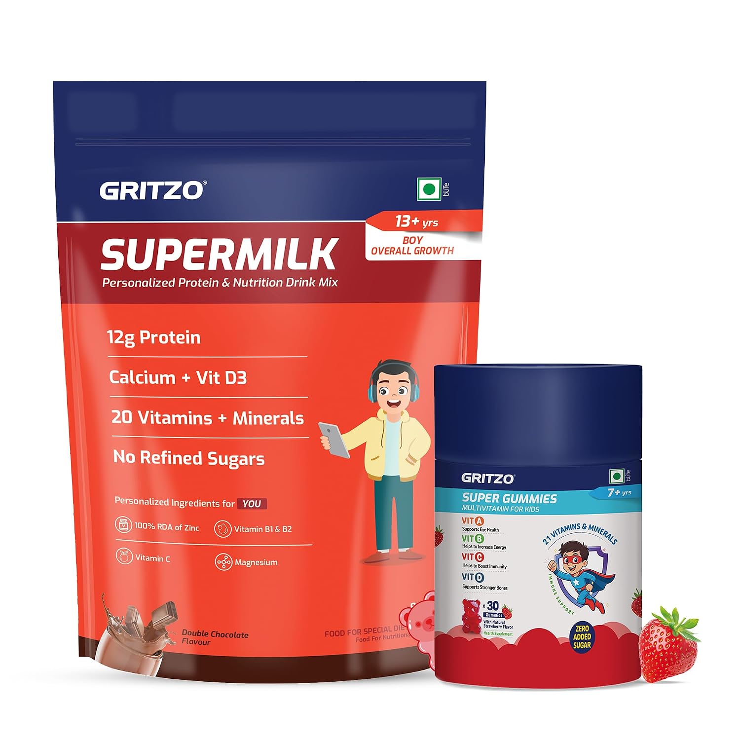 Buy Gritzo SuperMilk Overall Growth (13+y Boys) (Double Chocolate, 800g ...