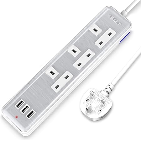 LIPWEL Extension Lead with USB Slots Power Strip 3 Way Extension Cords ...