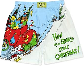 Dr. Seuss The Grinch Holiday Men's Button Fly Boxer Lounge Shorts at ...