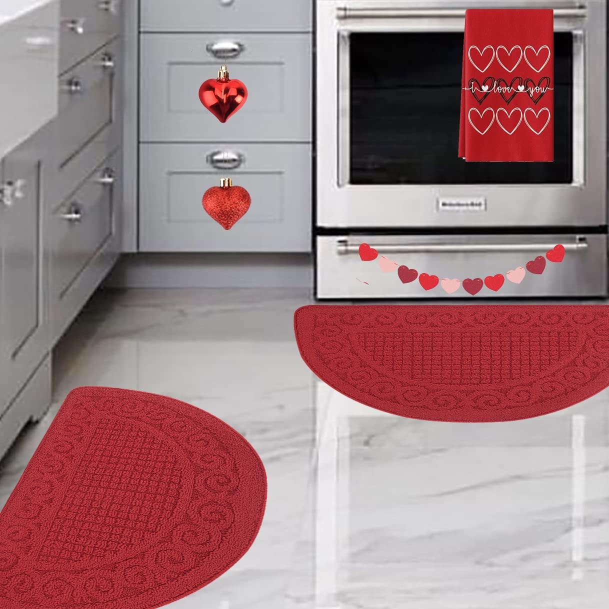 Amazon.com: Farmlyn Creek Slip-Resistant Kitchen Floor Mat, Half Round ...